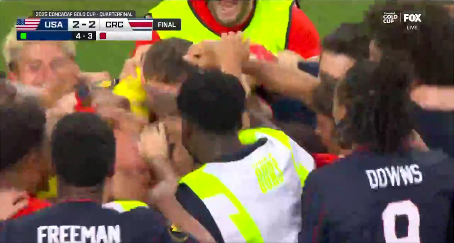 A USMNT celebration after Damion Downs' Gold Cup penalty.