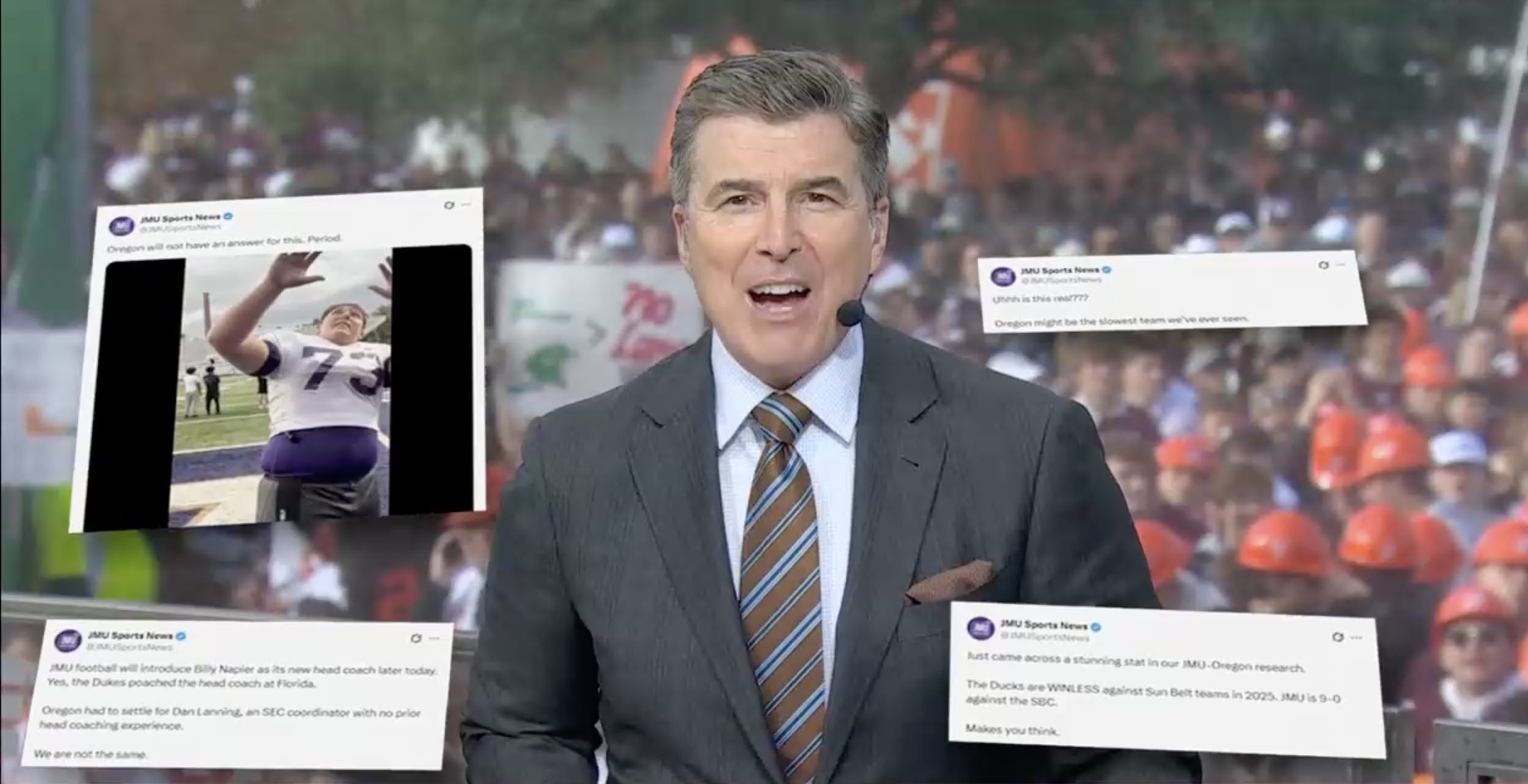 Rece Davis spotlights JMU Sports News X account on 'College GameDay'