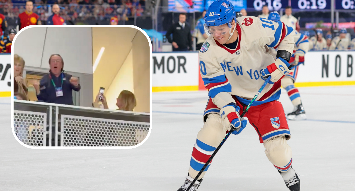 Sam Rosen calls Rangers goal from the stands at Winter Classic